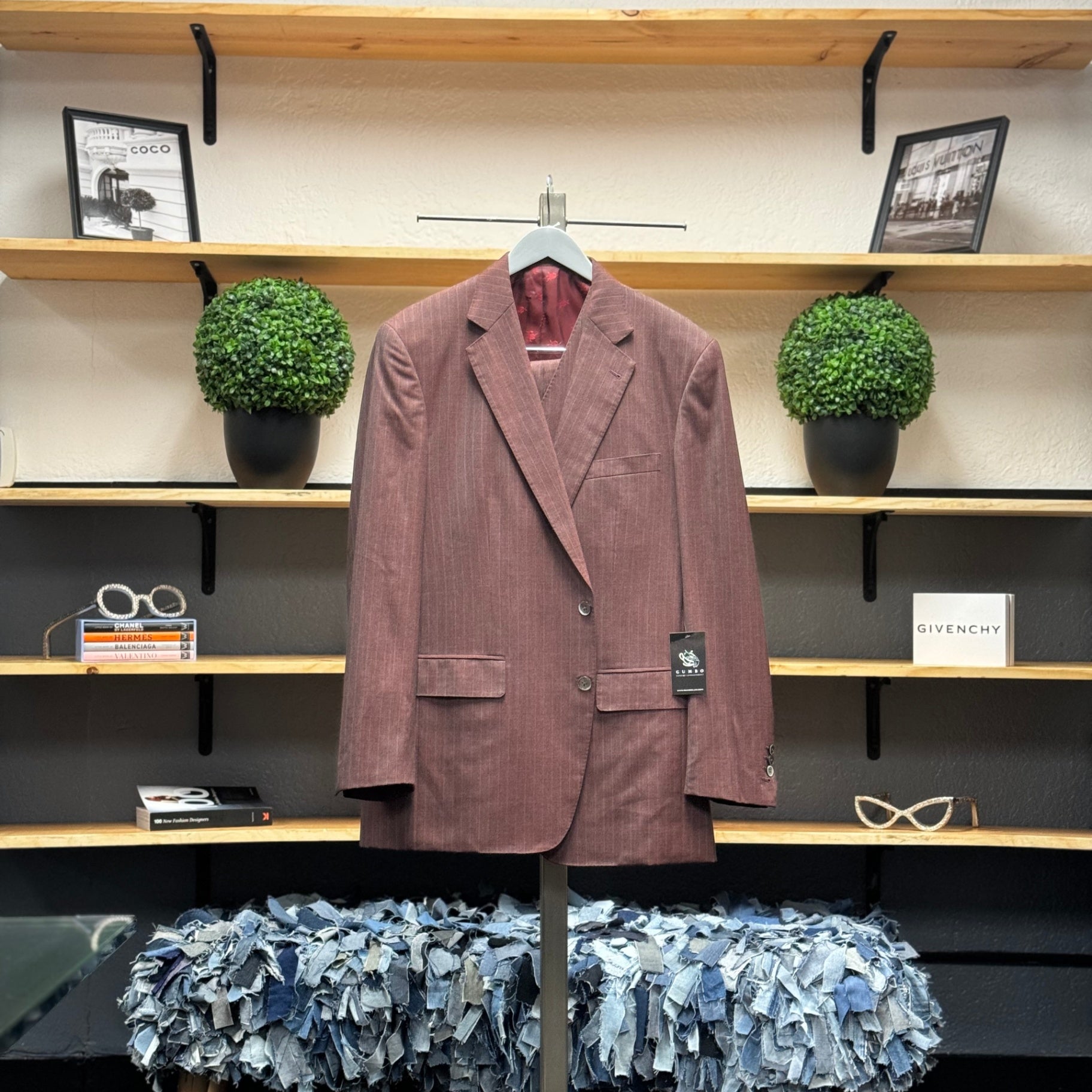 BALANI Men Suits Burgundy / Pinstripe – Gumbo Luxury Consignment